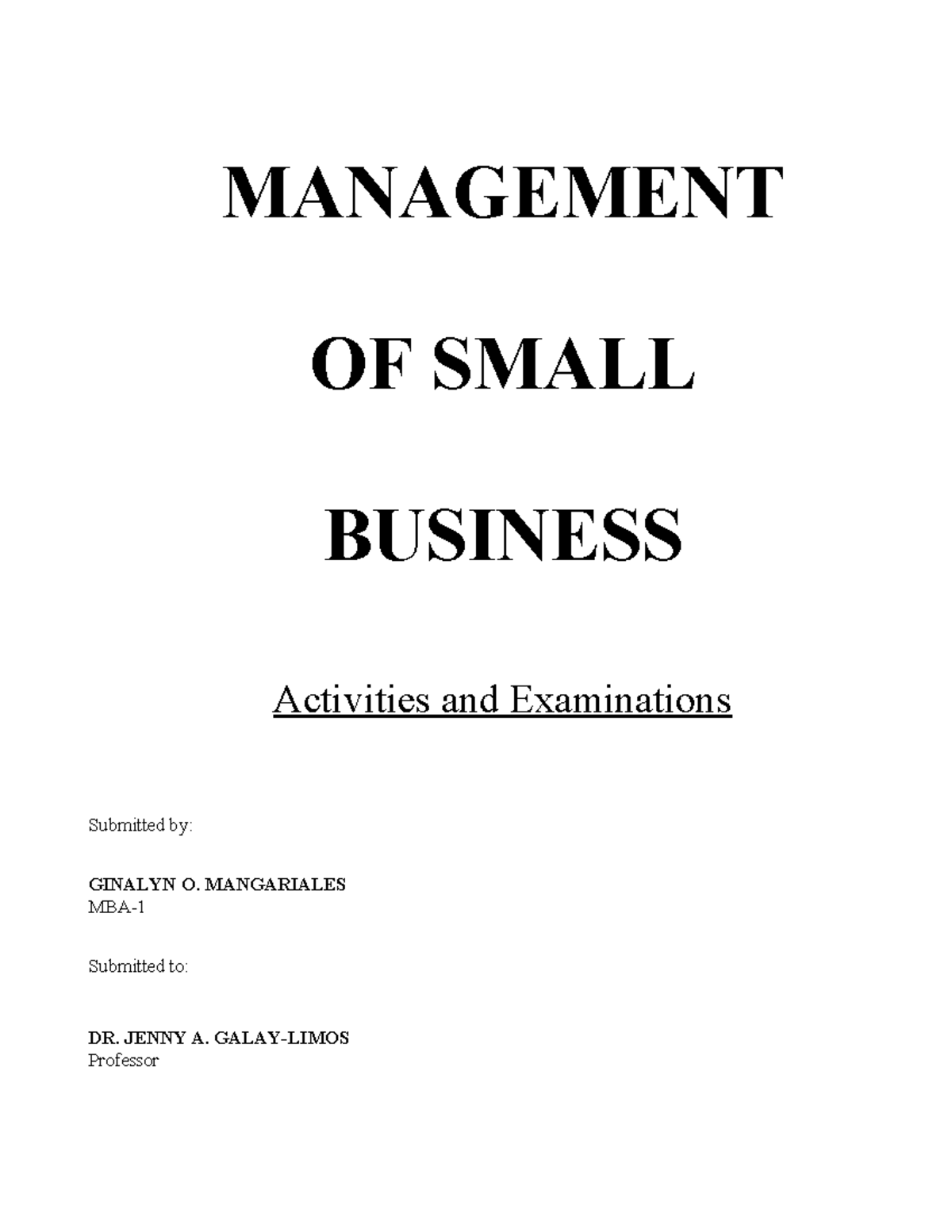 Front page for Activities and Examinations - Financial Accounting and ...