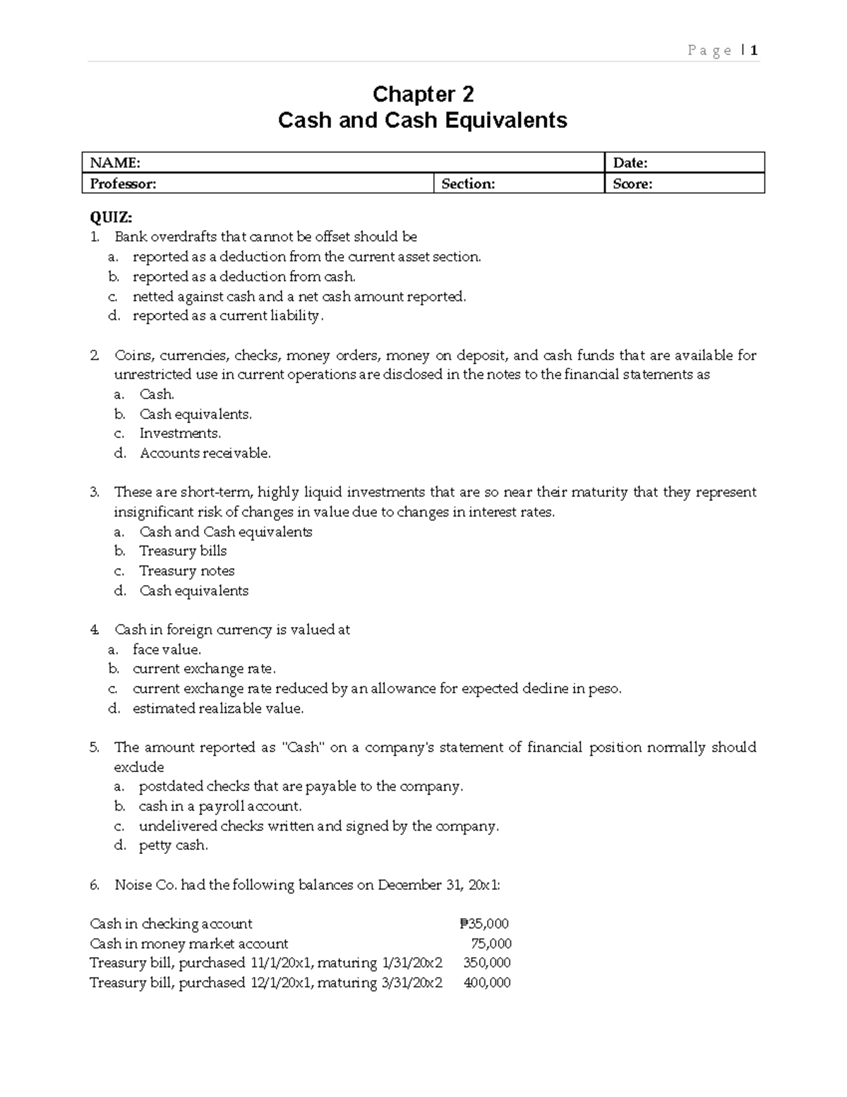 QUIZ: Chapter 2 - Cash and Cash Equivalents IA-1 2020 Edition - Studocu