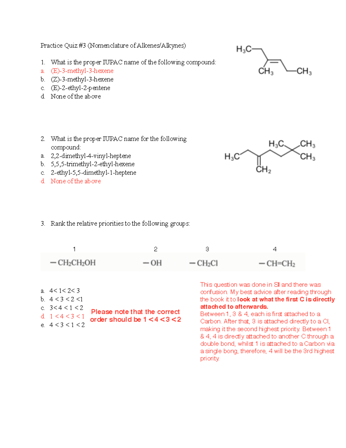 Naming Alkenes Quiz