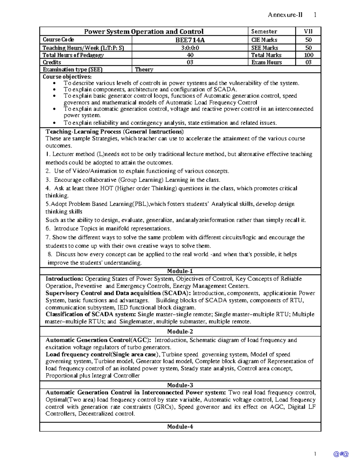 Power System Operation and Control - BEE714A Course Overview - Studocu
