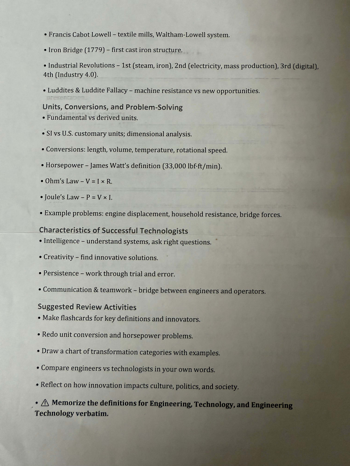 Final Exam Study Guide for Course XYZ 101: Engineering Technology ...