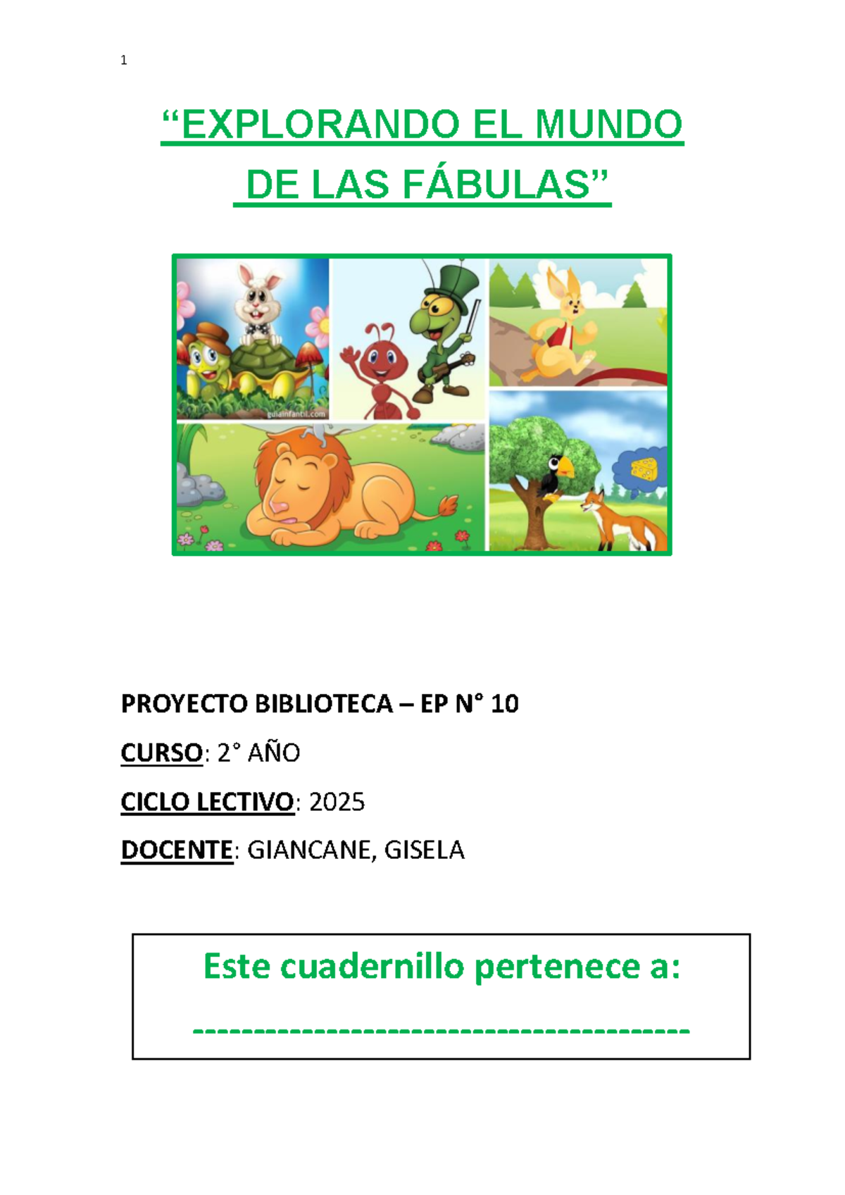 2 AÑO Actividades Biblioteca - “EXPLORANDO EL MUNDO DE LAS FÁBULAS ...
