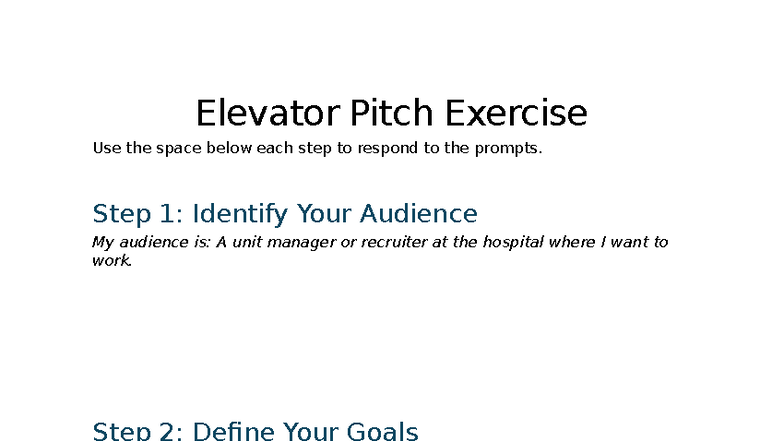 NURS 497 Elevator Pitch Exercise: Crafting Your Professional ...