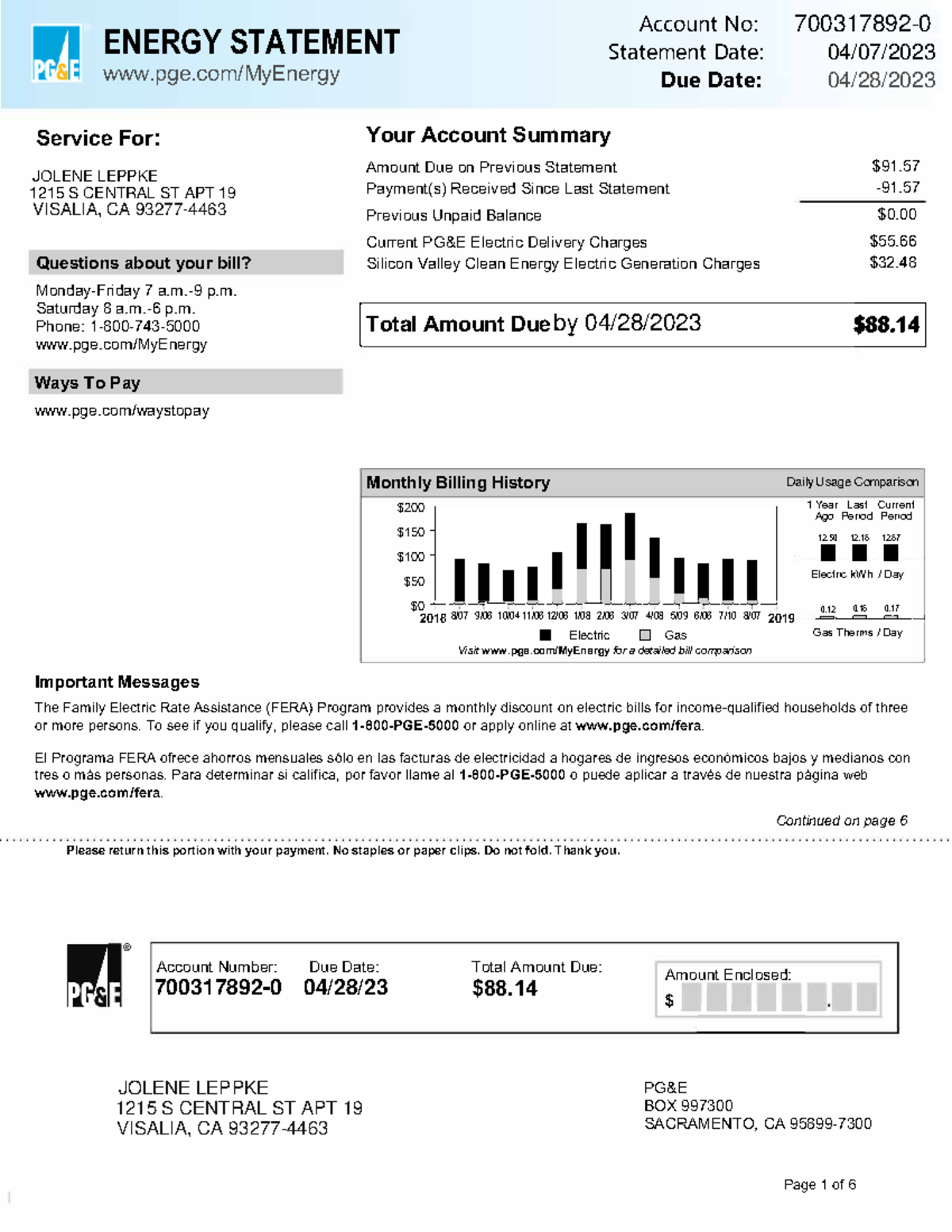 Utility Bill Template - PGE Energy Statement Overview - Studocu
