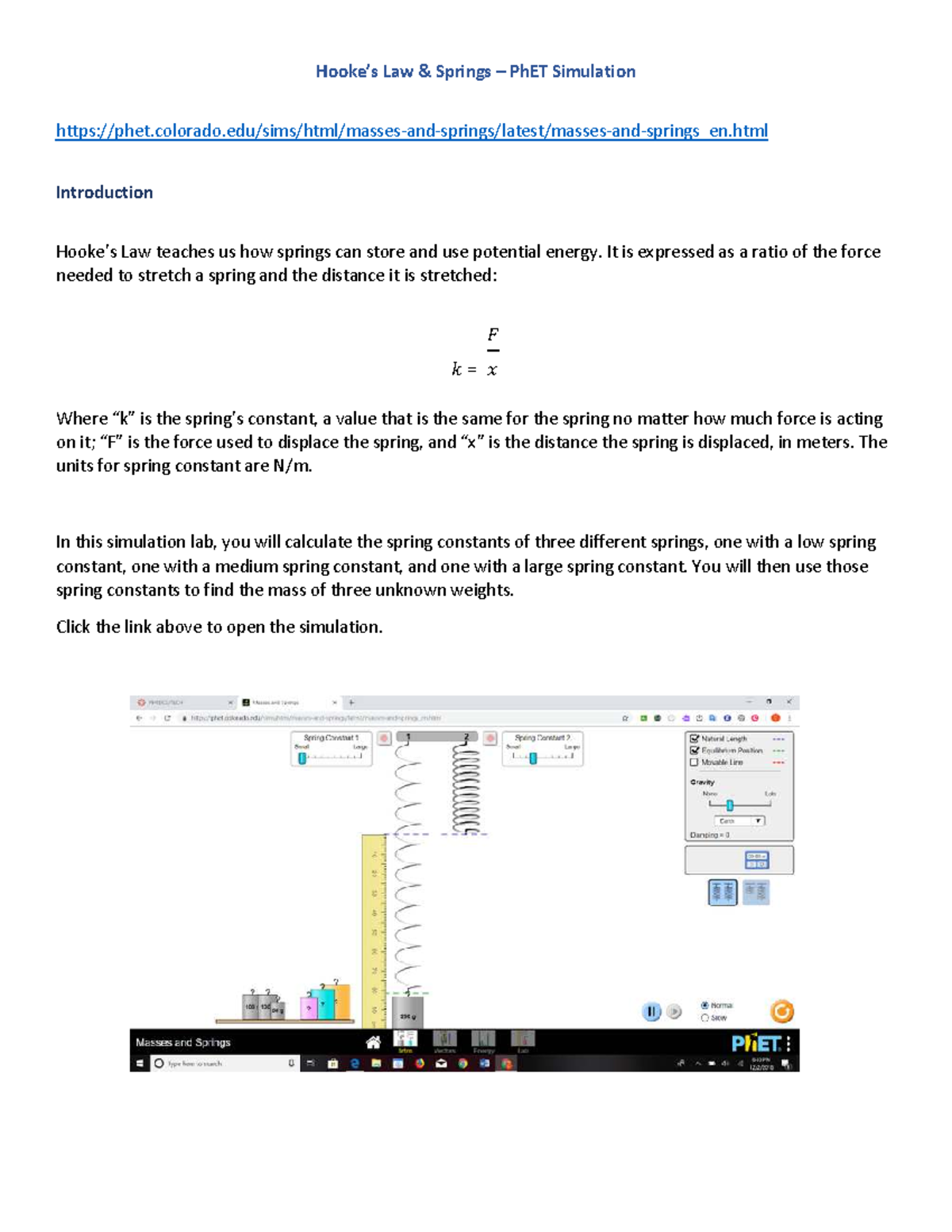 Hooke's Law PhET Simulation Lab Assignment (Physics 101) - Studocu