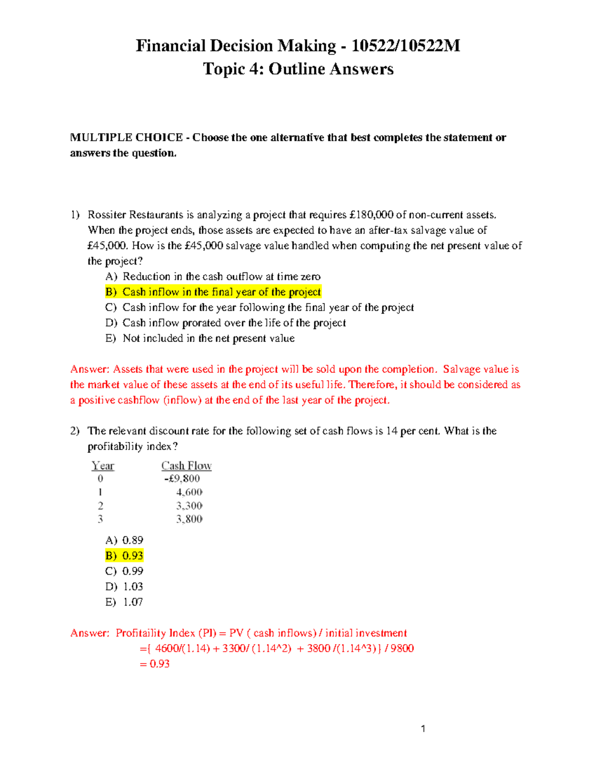 Financial Decision Making - Topic 4 Outline Answers - Studocu