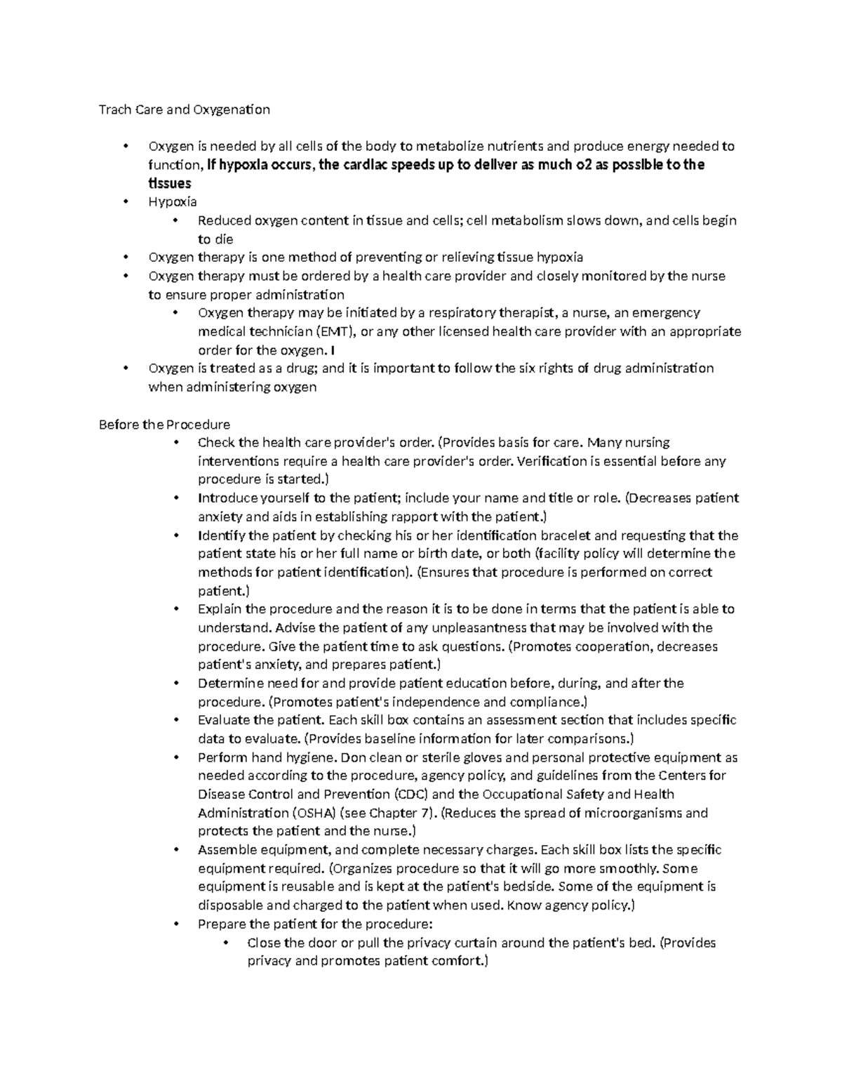 Trach Care & Oxygenation: Essential Nursing Guidelines (NUR 101) - Studocu