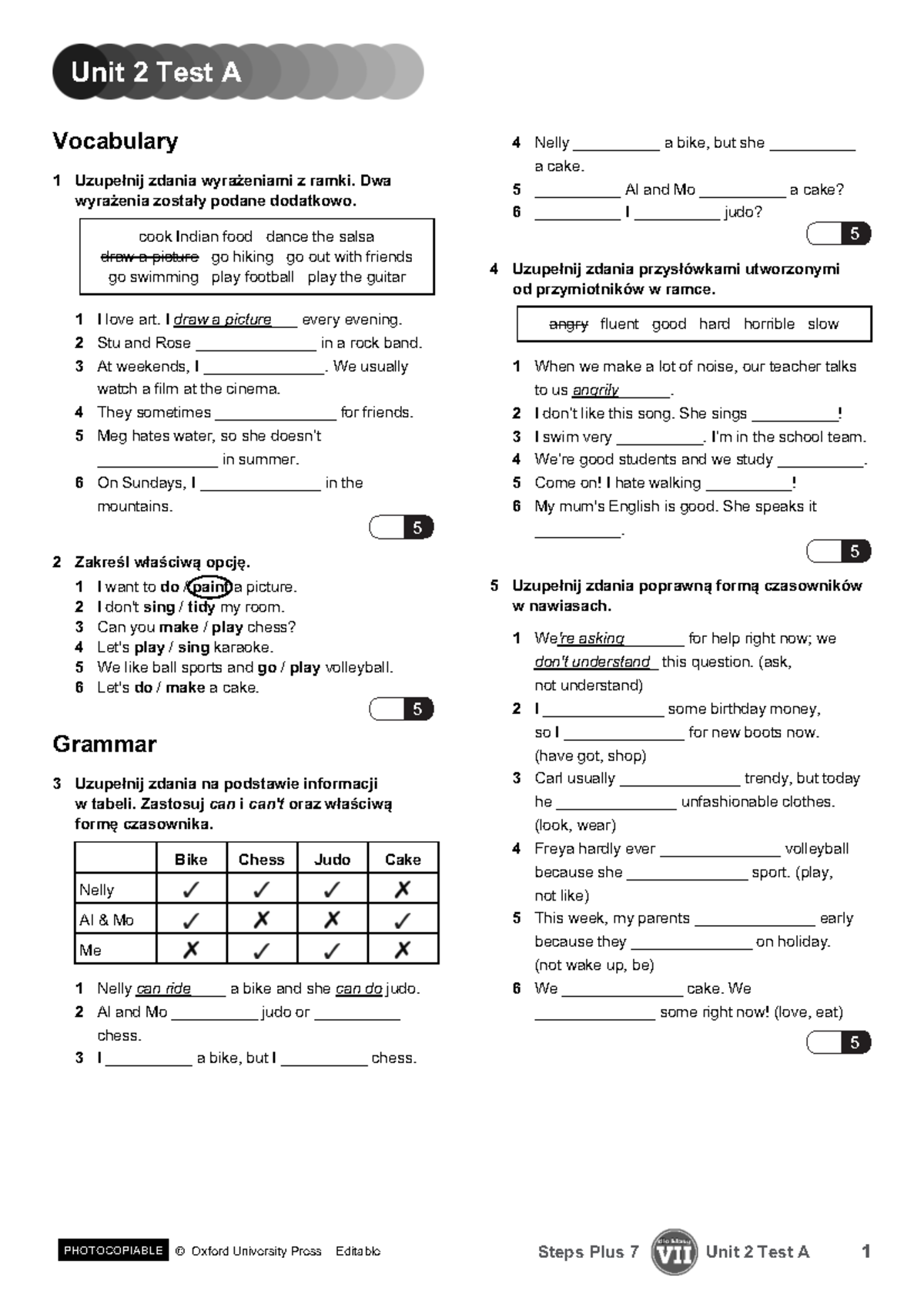 Unit 2 & 3 Tests A & B Vocabulary and Grammar for Steps Plus 7 - Studocu