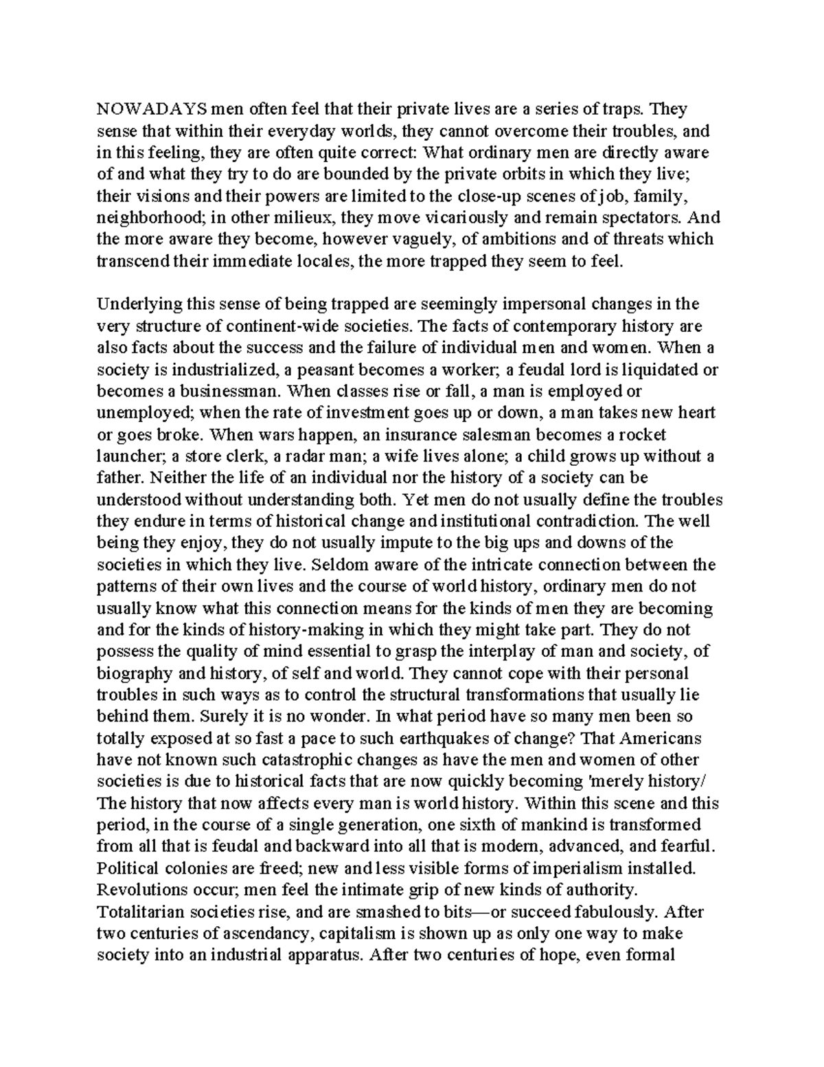 Sociological Imagination: Understanding Personal Troubles & Public ...