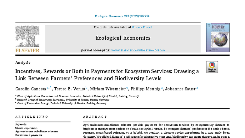 Incentives and Rewards in Payments for Ecosystem Services (Ecological ...