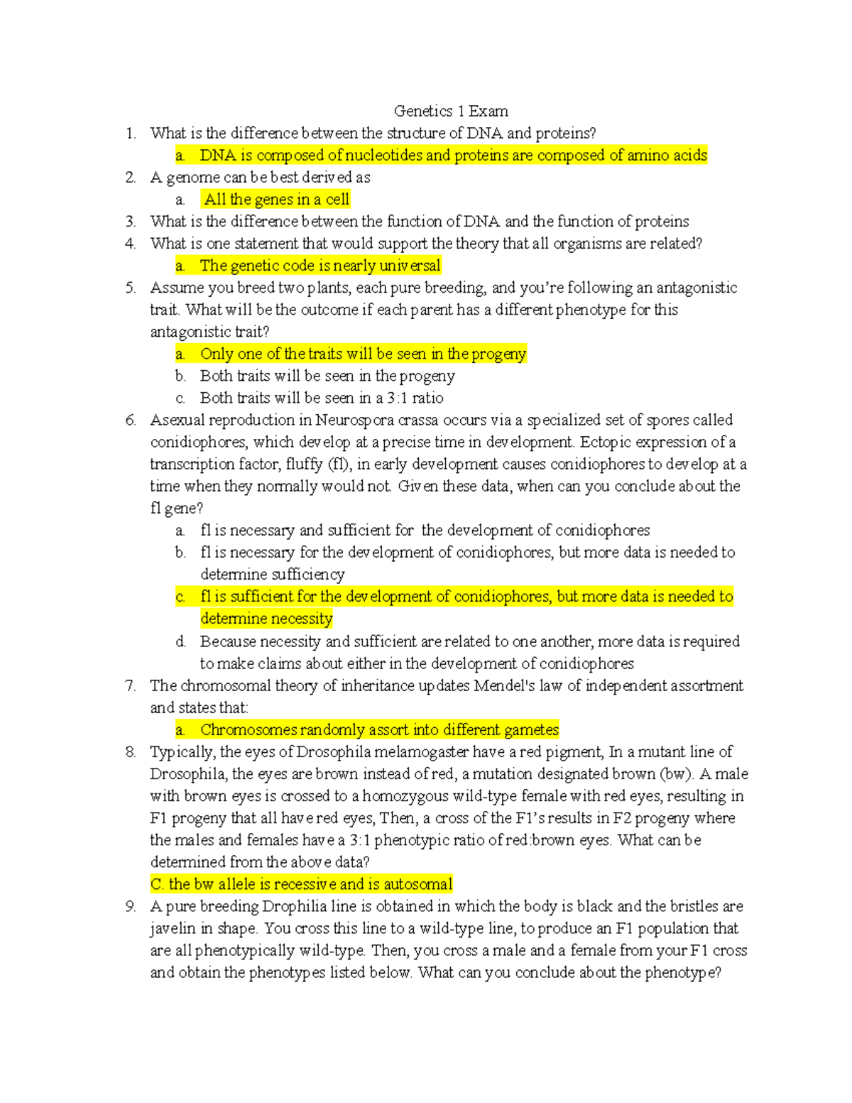 Genetics 1 Exam - Key Concepts and Practice Questions - Studocu