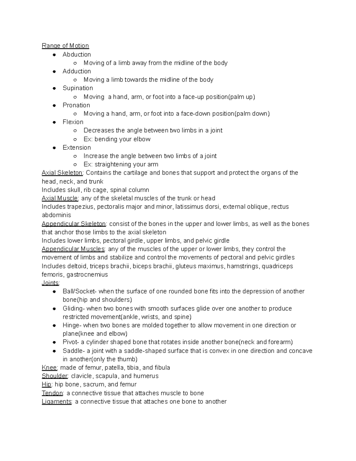 Anatomy DBA Module 2: Range of Motion & Bone Structures Overview - Studocu