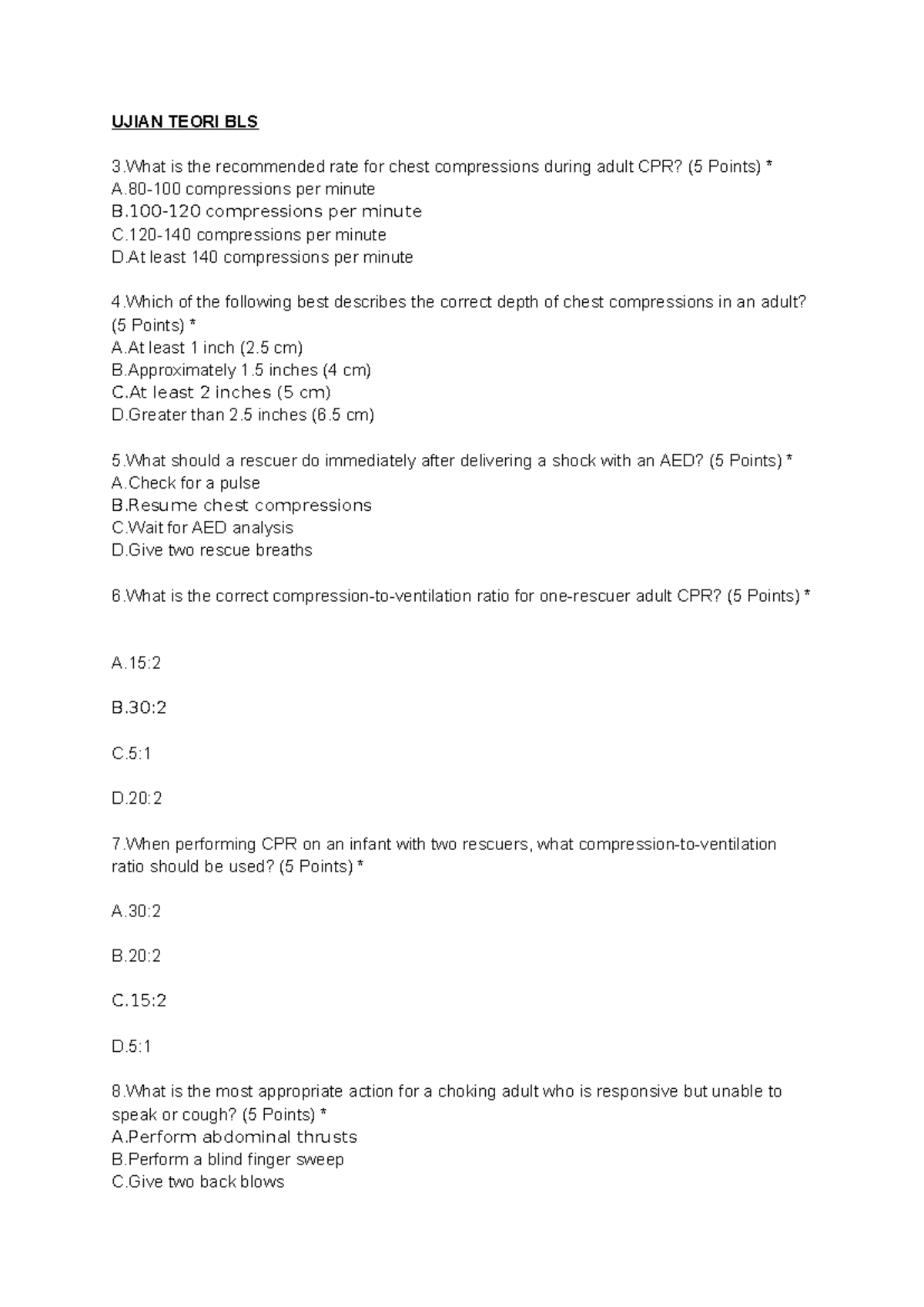 UJIAN TEORI BLS 3: Soalan dan Jawapan CPR dalam Bahasa Melayu - Studocu