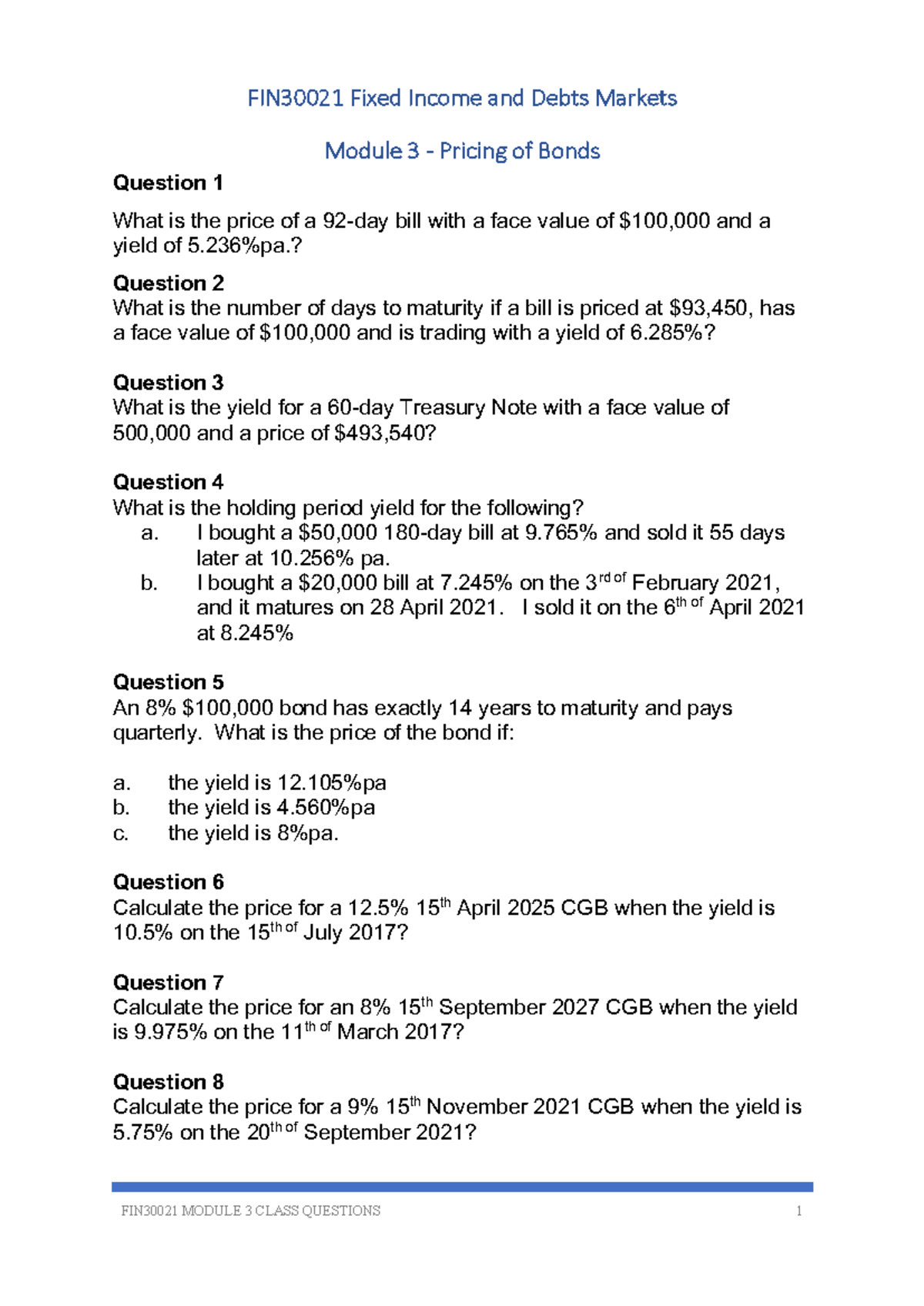 FIN30021 Module 3 Workshop Questions - FIN30021 MODULE 3 CLASS ...