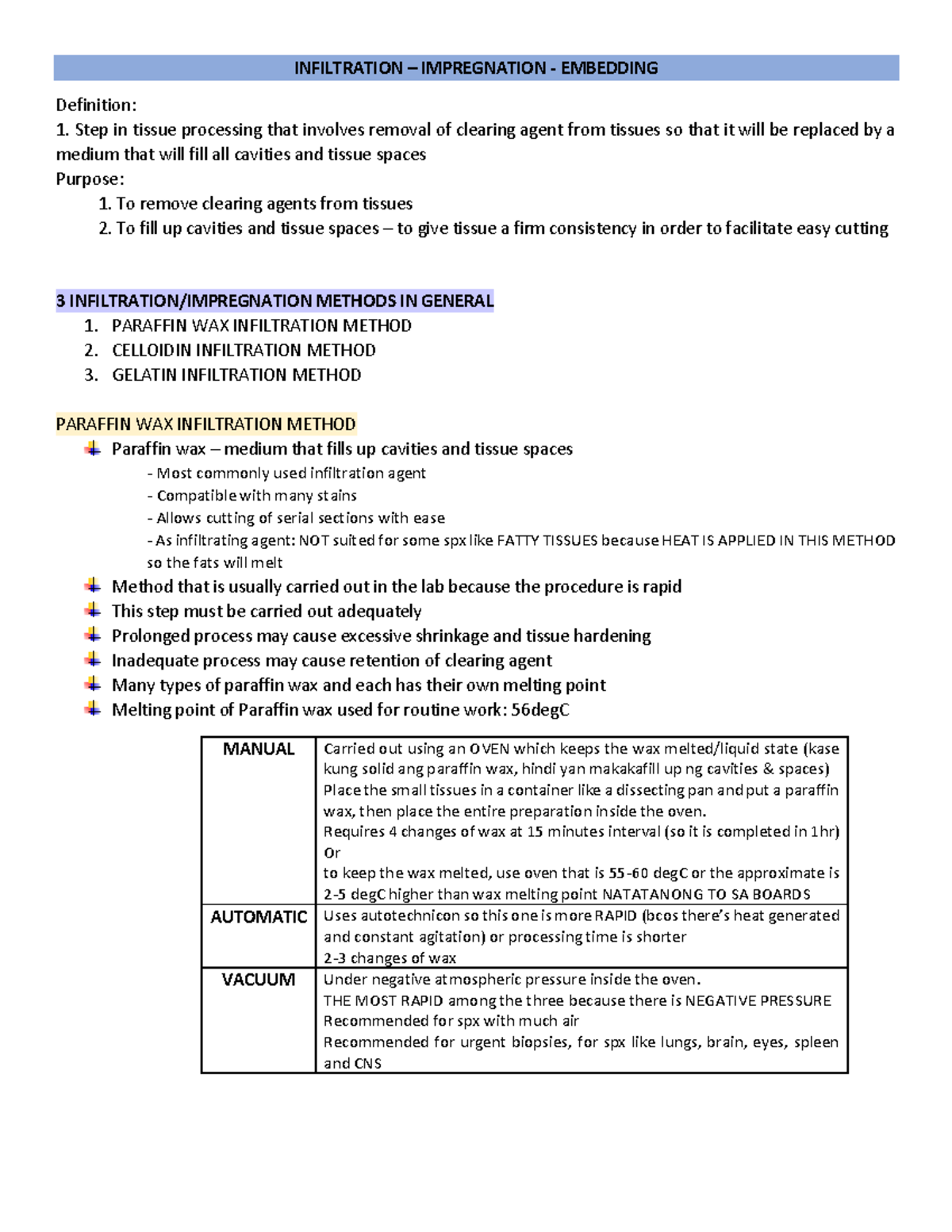 Infiltration and Embedding Techniques in Tissue Processing - Studocu