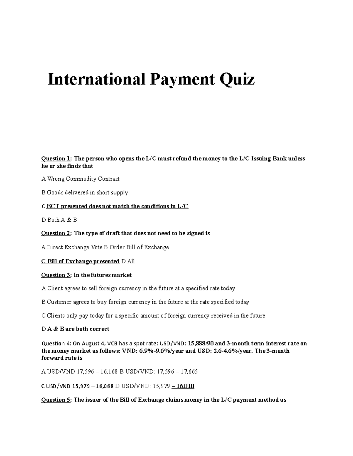 International Payment Quiz - Questions and Answers Analysis - Studocu