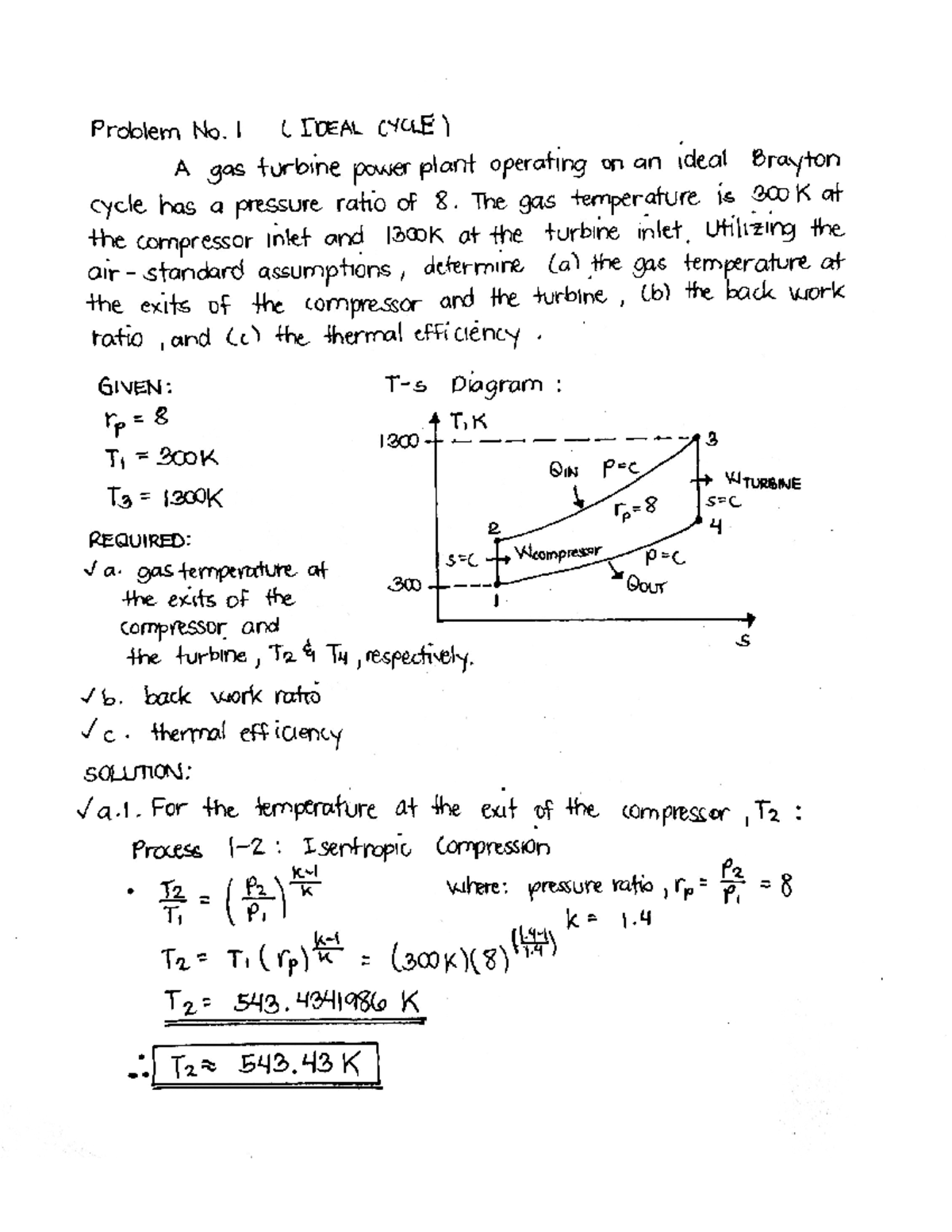 Gas Turbine Ideal Cycle Analysis - Problem Set (ENGR 301) - Studocu