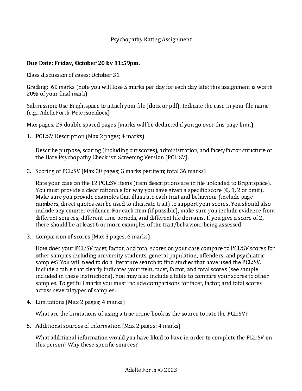 Psychopathy Rating Assignment - PCL:SV Analysis (Due 10/20) - Studocu