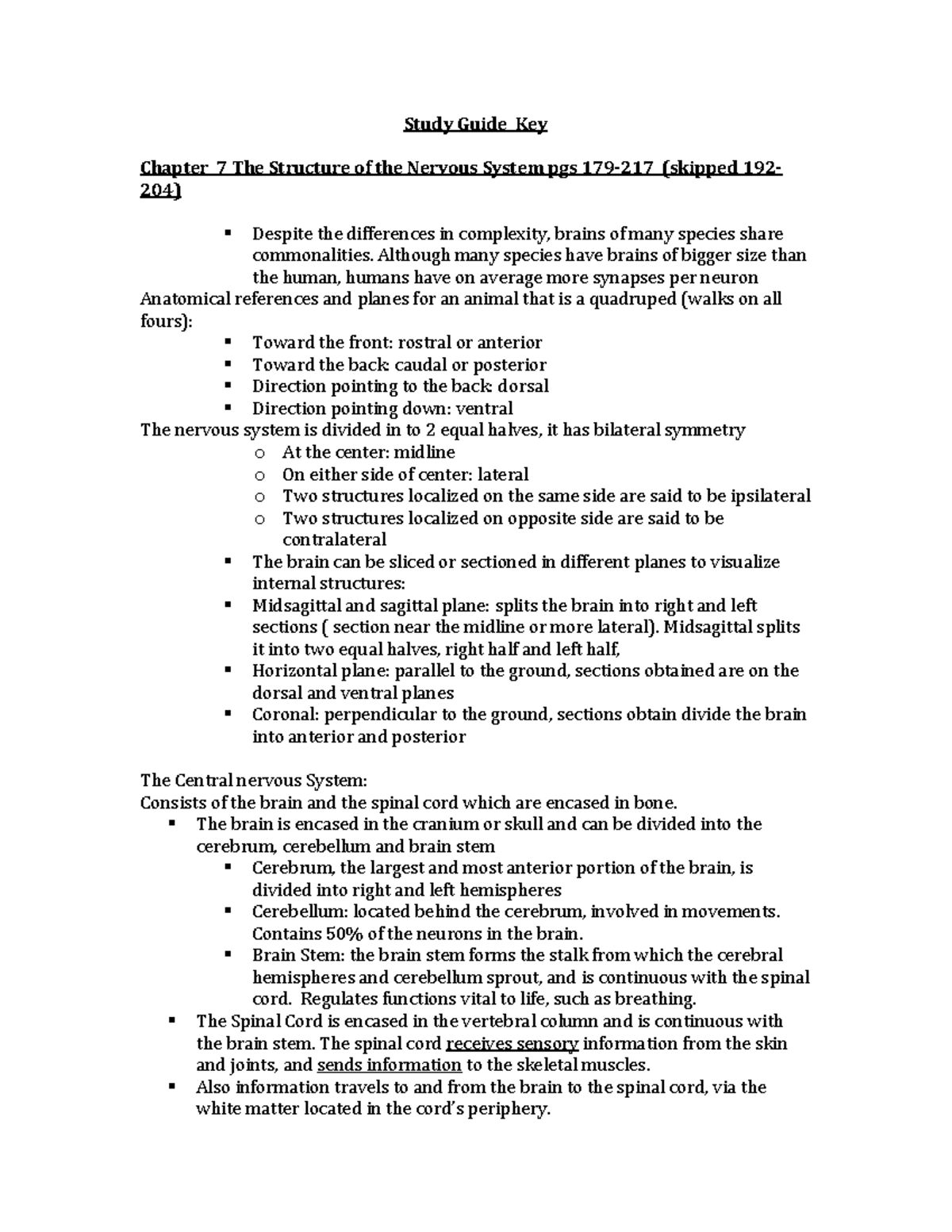 Study Guide: Structure of the Nervous System (Chapter 7, 179-217) - Studocu