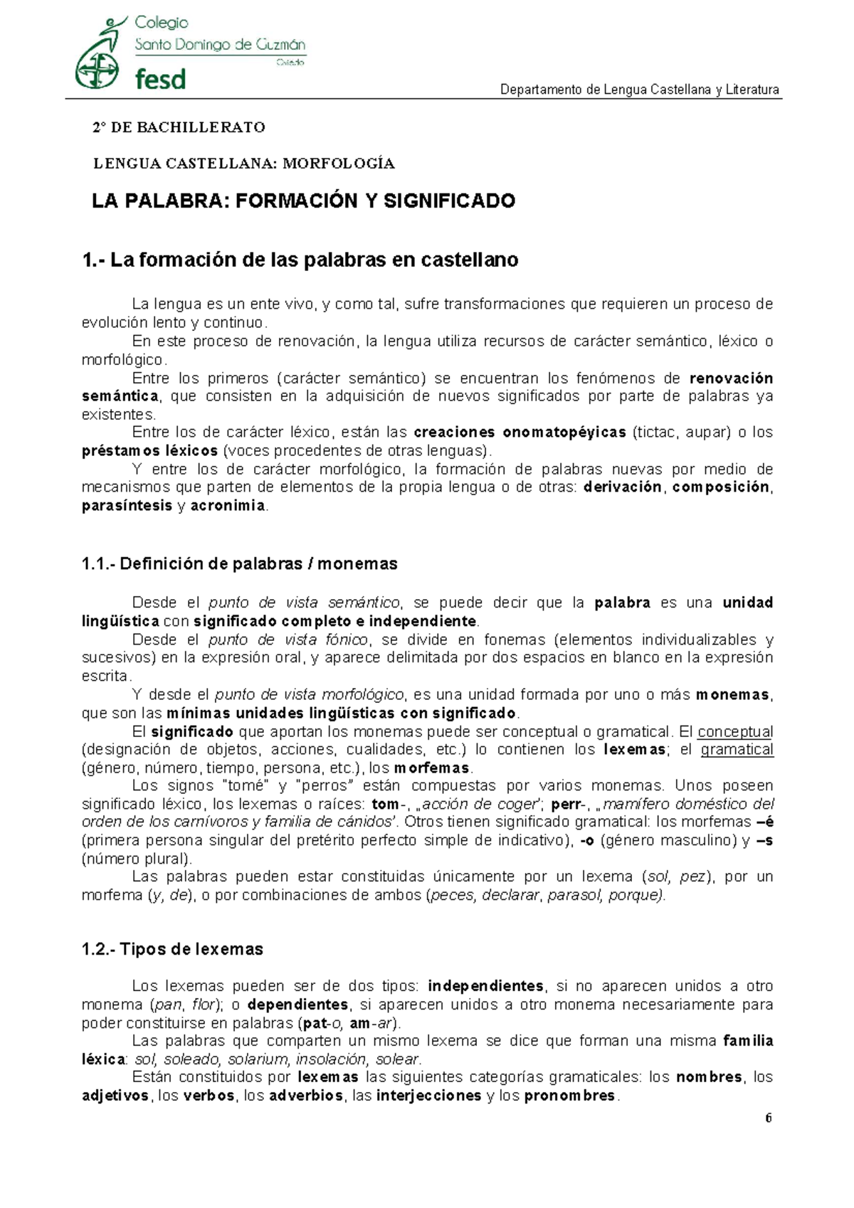 Morfología de la palabra en lengua castellana: formación y significado ...