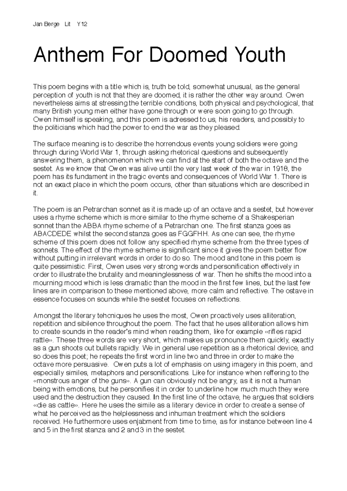 Anthem for Doomed Youth Analysis - Anthem For Doomed Youth This poem ...