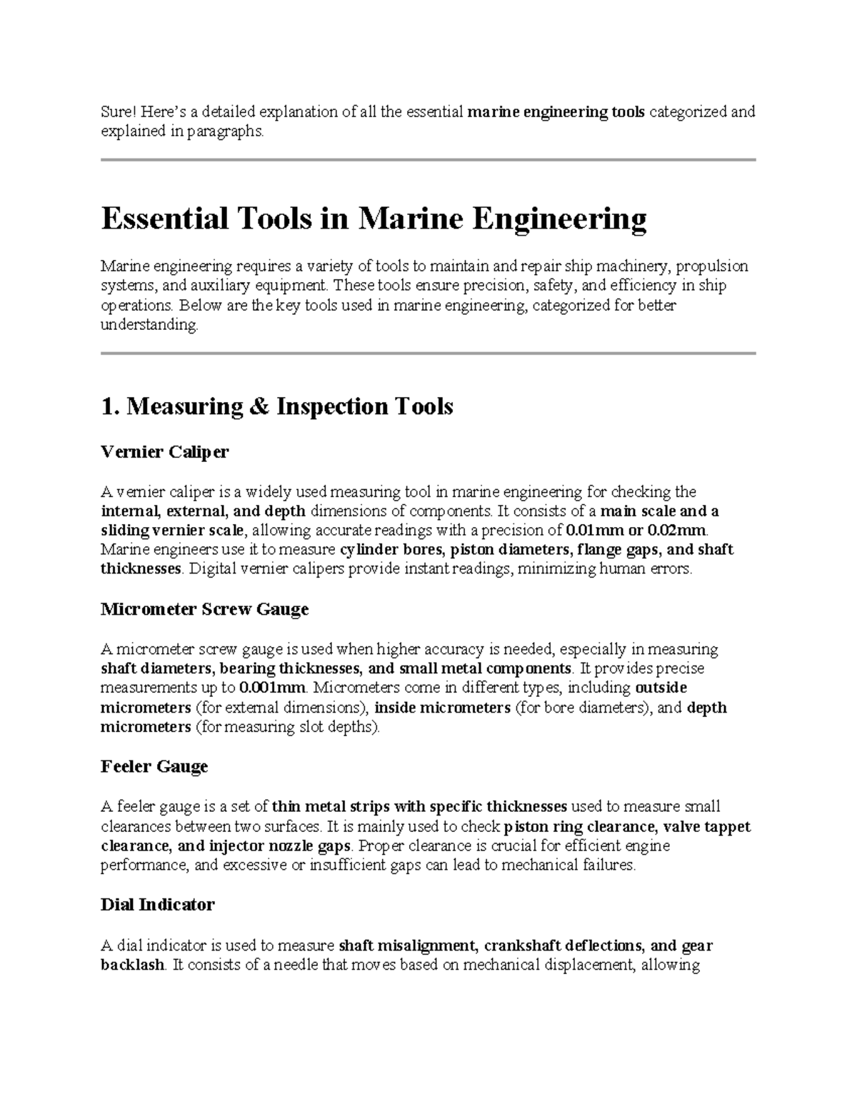 Marine Engineering Tools Overview: Essential Equipment Explained - Studocu