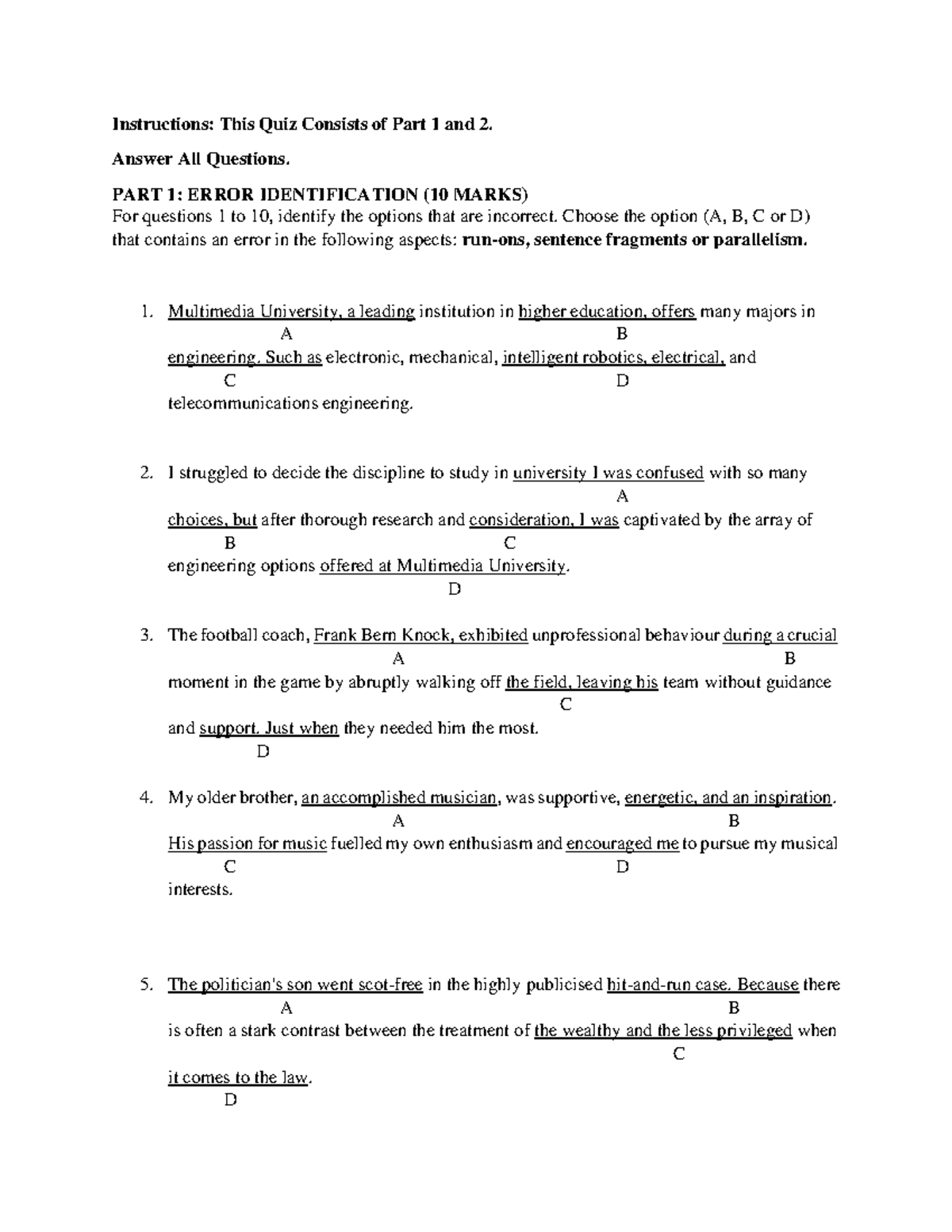 Quiz: Error Identification and Correction (Part 1 & 2) - Studocu