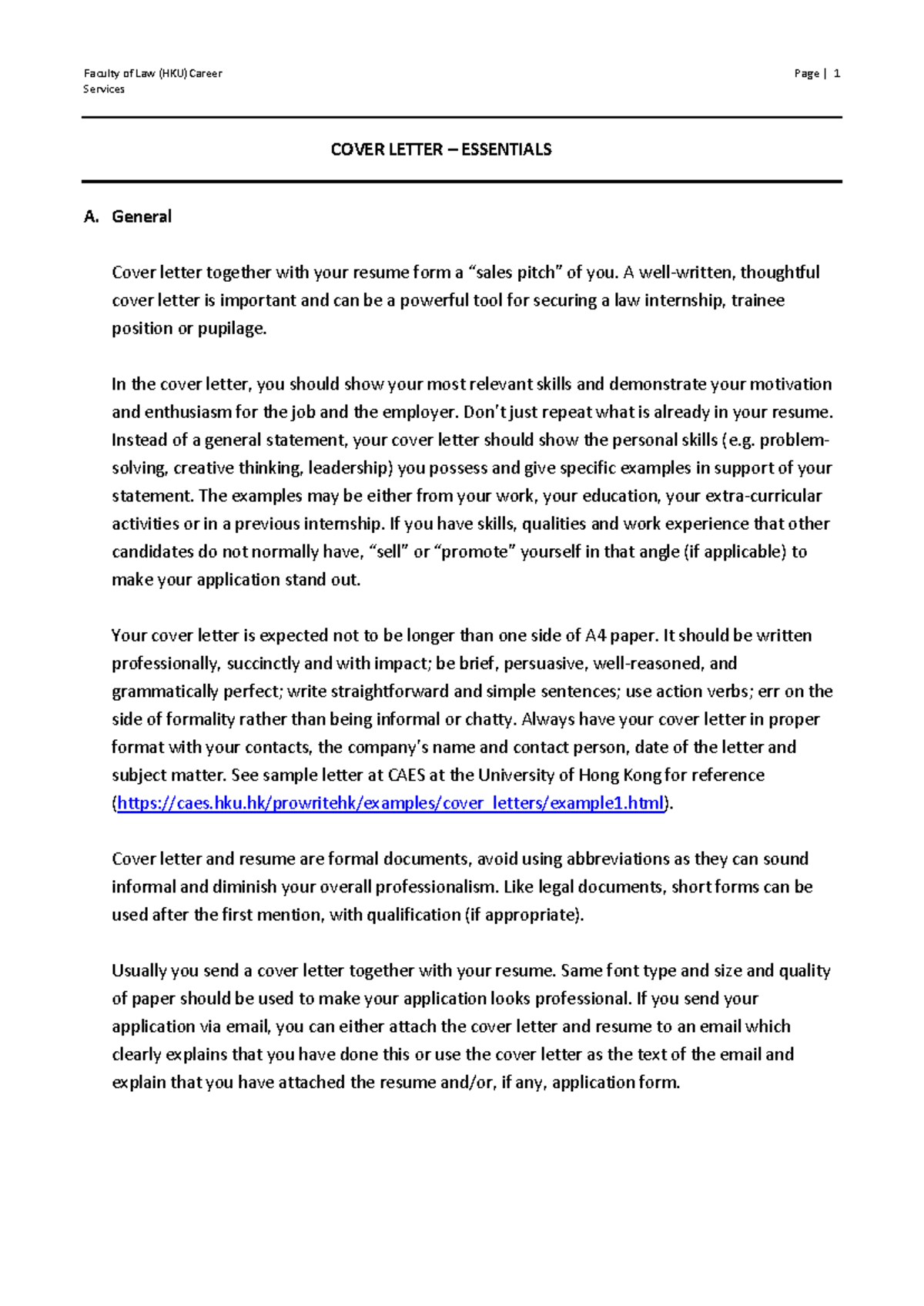 HKU LAW 101: Cover Letter Essentials for Law Internships - Studocu