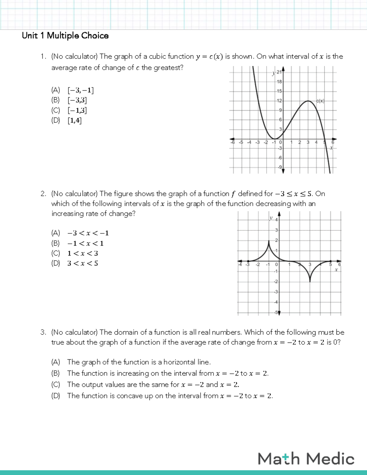 AP Precalc Unit 1 MCQ Practice Questions & Answers - Studocu