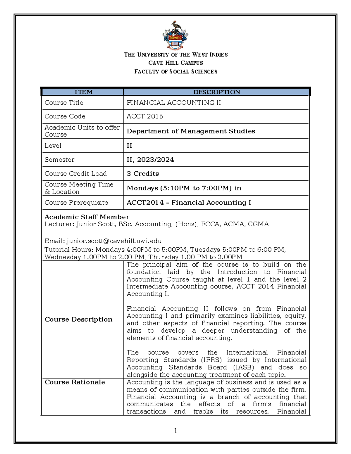 ACCT 2015 S2 - Financial Accounting II Course Outline 2023/24 - Studocu