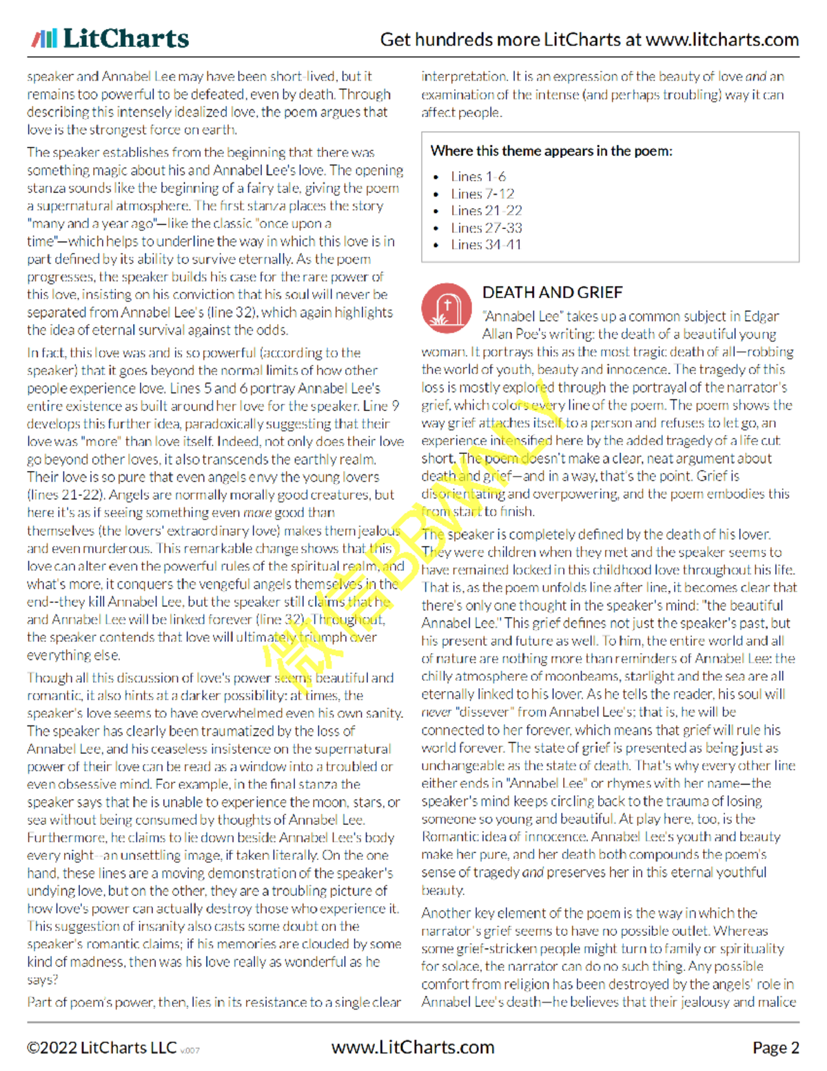 Analysis of "Annabel Lee" by Edgar Allan Poe - LitCharts Study Guide ...