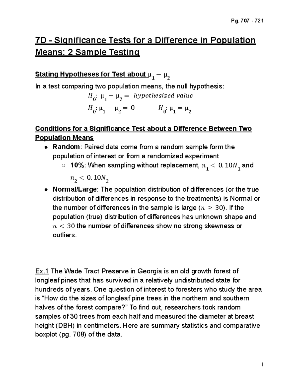 Final Exam - Significance Tests for Difference in Population Means ...