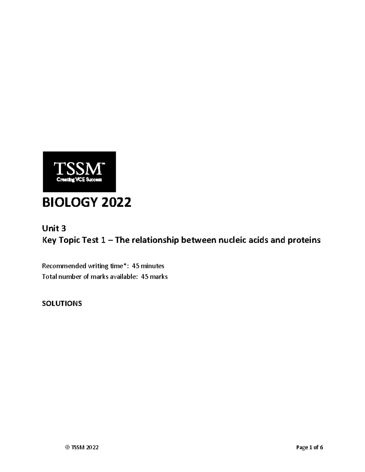 VCE Bio U3 AOS1 KTT1 2022 Solutions with Explanations - Studocu