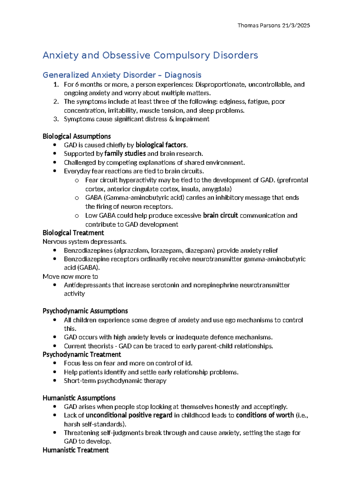 Anxiety and OCD: Lecture Notes for Mental Health (MH 101) - Studocu