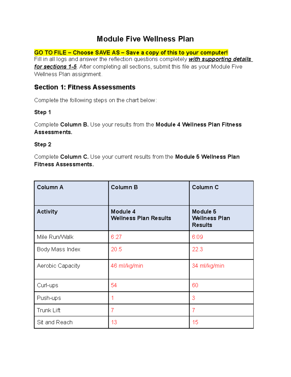 Module 5 Wellness Plan: Comprehensive Fitness Assessment & Logs - Studocu