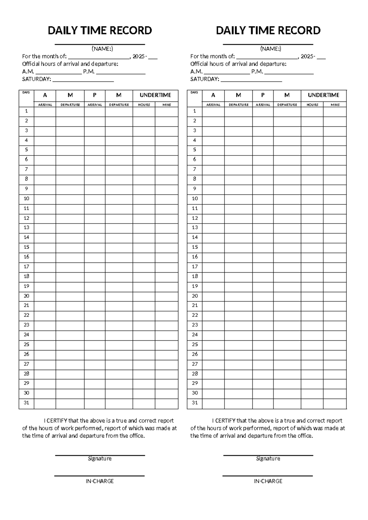 DAILY TIME RECORD (DTR) SHEET for Monthly Attendance - Studocu