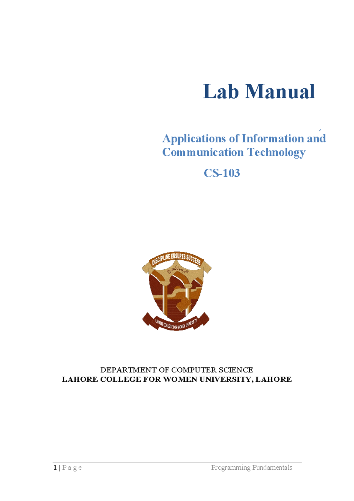 **CS-ICT 101 Lab Manual: Applications of Information and Communication ...