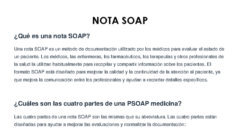 NOTA SOAP: Guía Completa para la Documentación Médica - Studocu
