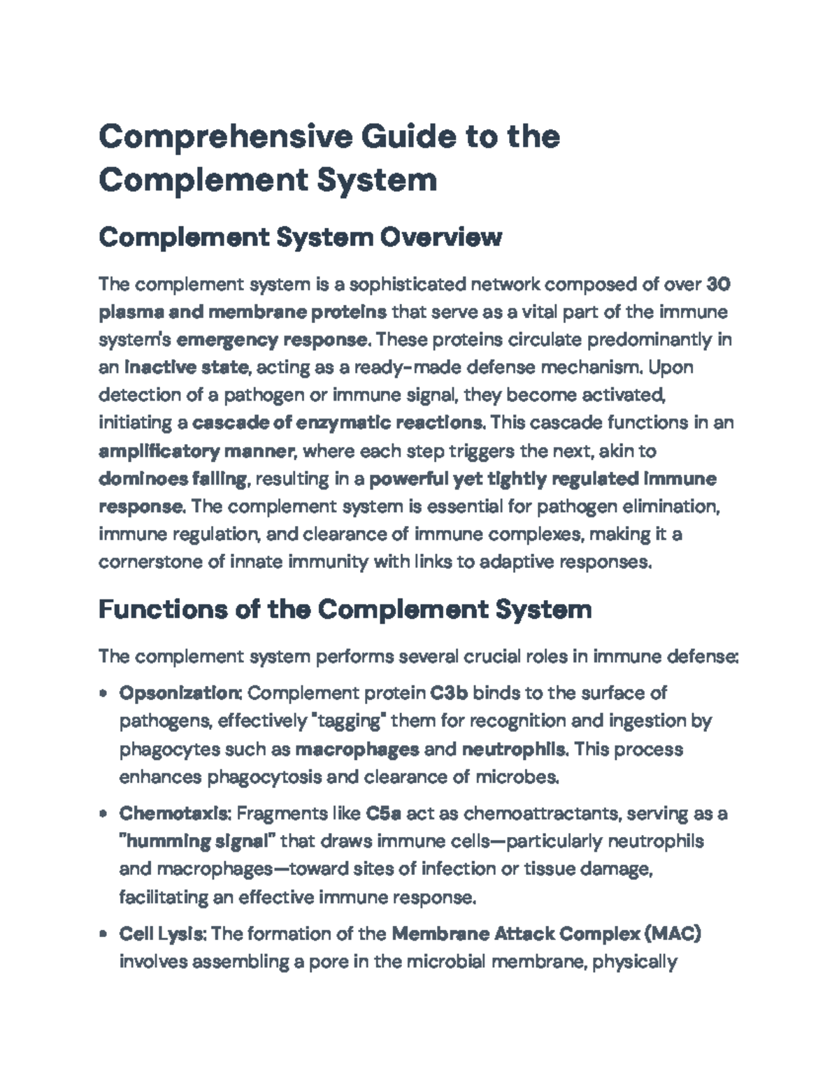 Comprehensive Overview of the Complement System: Mechanisms & Functions - Studocu