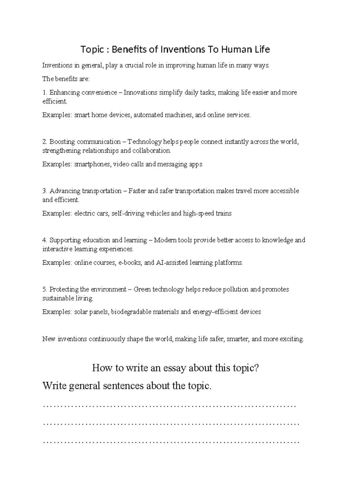 Benefits of Inventions to Human Life: An Essay Guide - Studocu