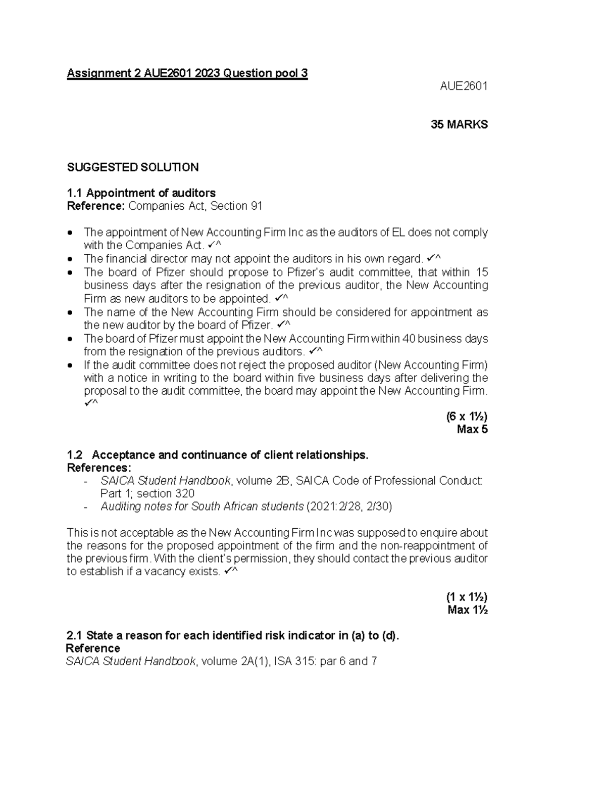 Assignment 2 Solutions for AUE2601 - 2023 Question Pool Insights - Studocu
