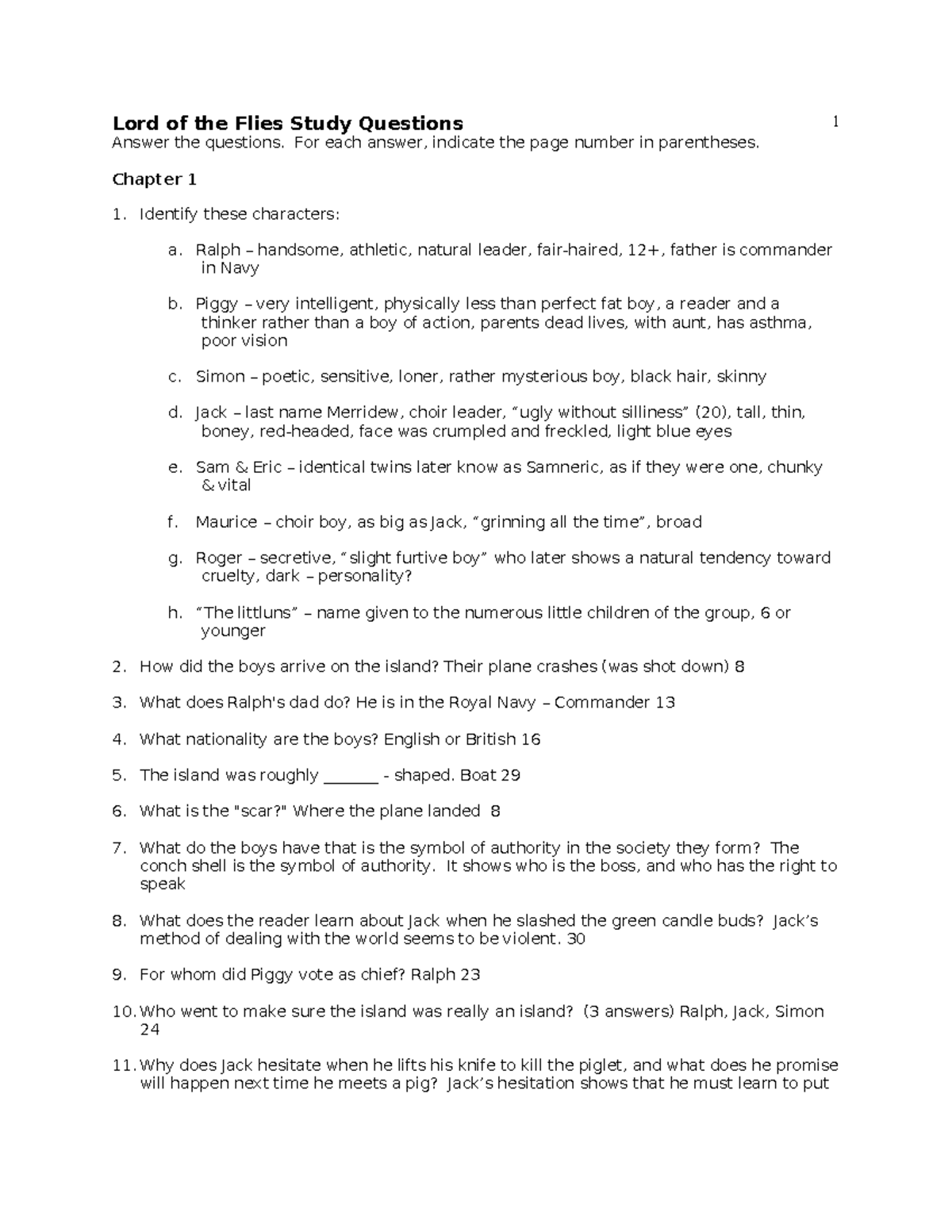 **Lord of the Flies Study Guide: Key Questions & Answers (ENG 101 ...