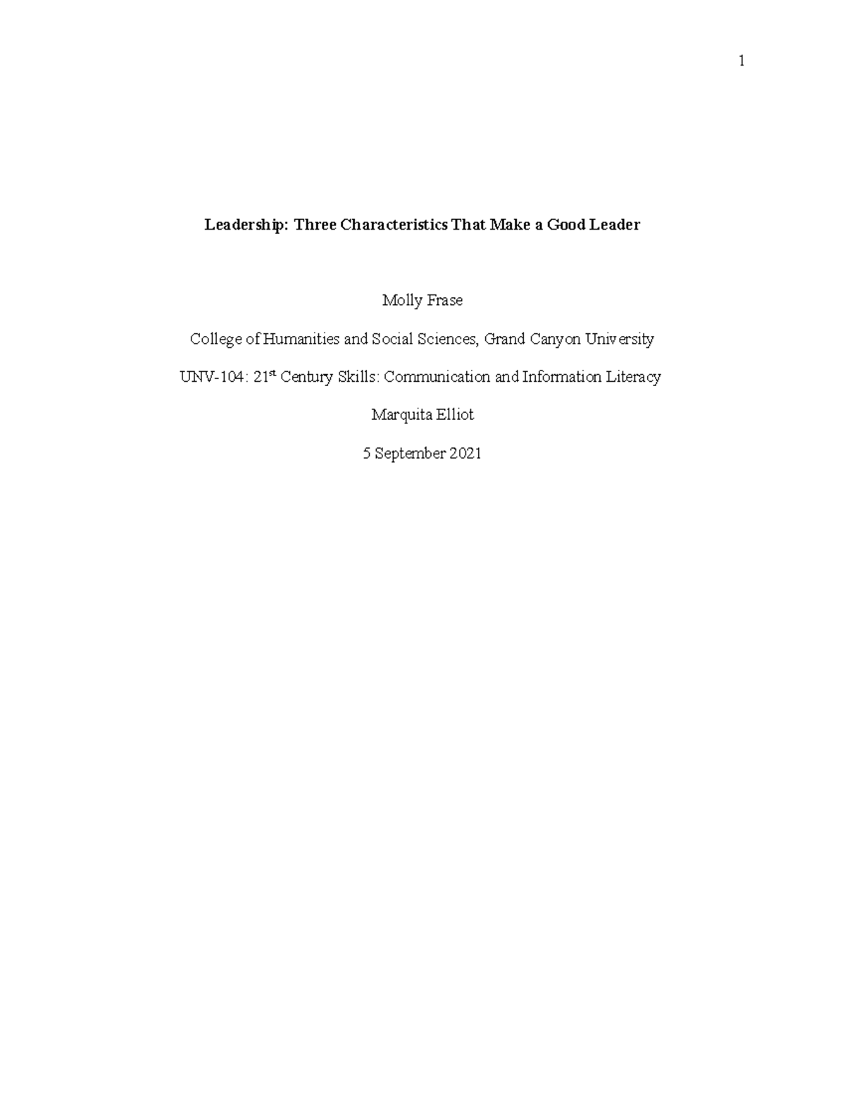 Expository Essay First Draft - Leadership: Three Characteristics That ...