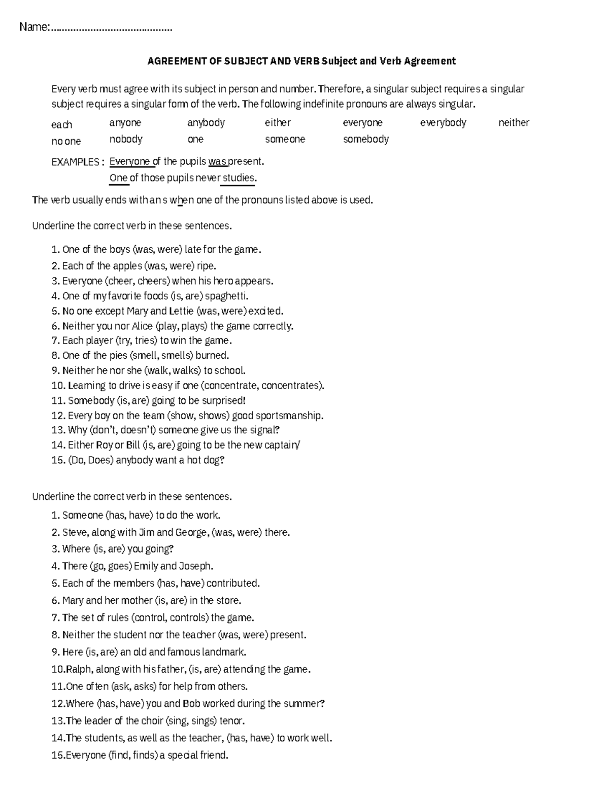 SVA - Subject-Verb Agreement Notes for English Class - Studocu