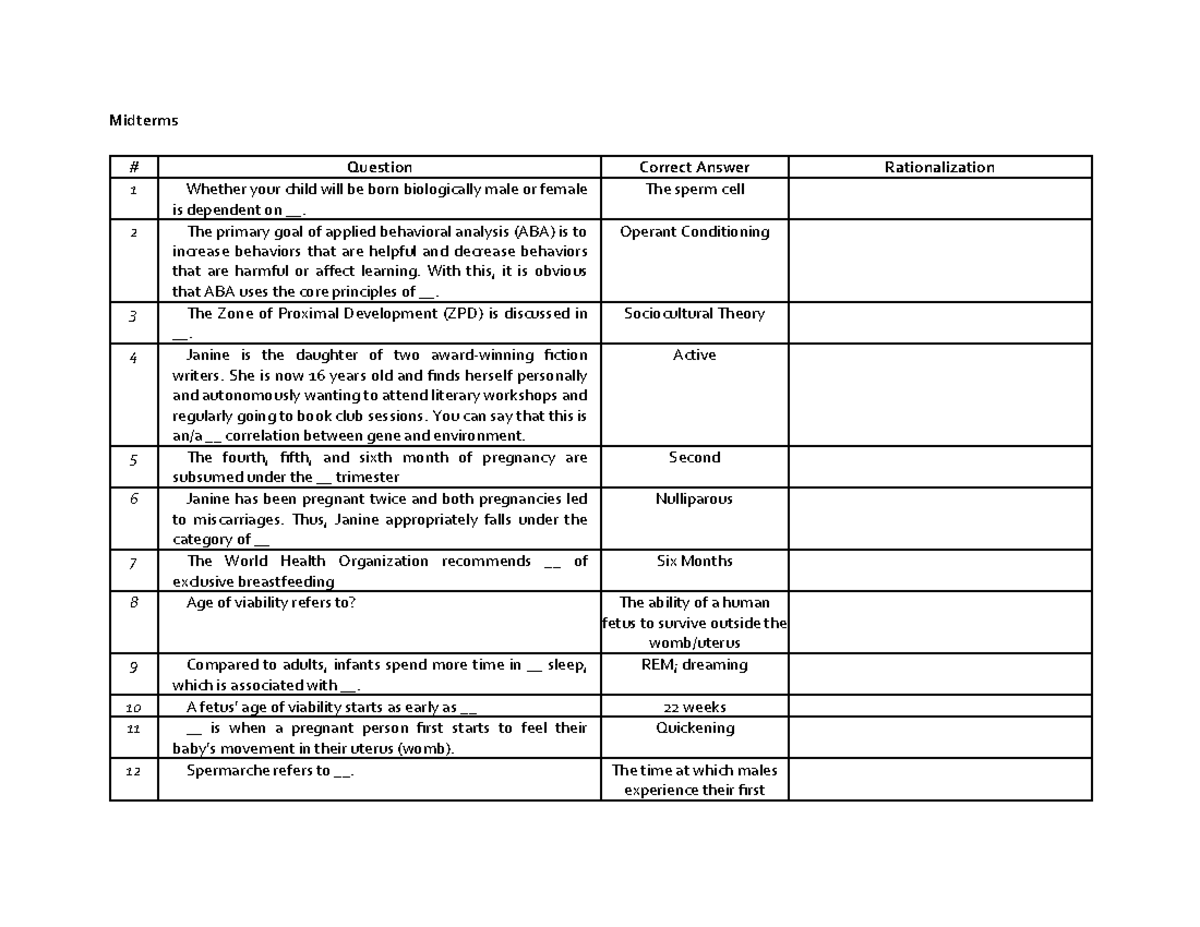 Developmental Psychology Midterm Exam Review (DEV PSYCH 101) - Studocu