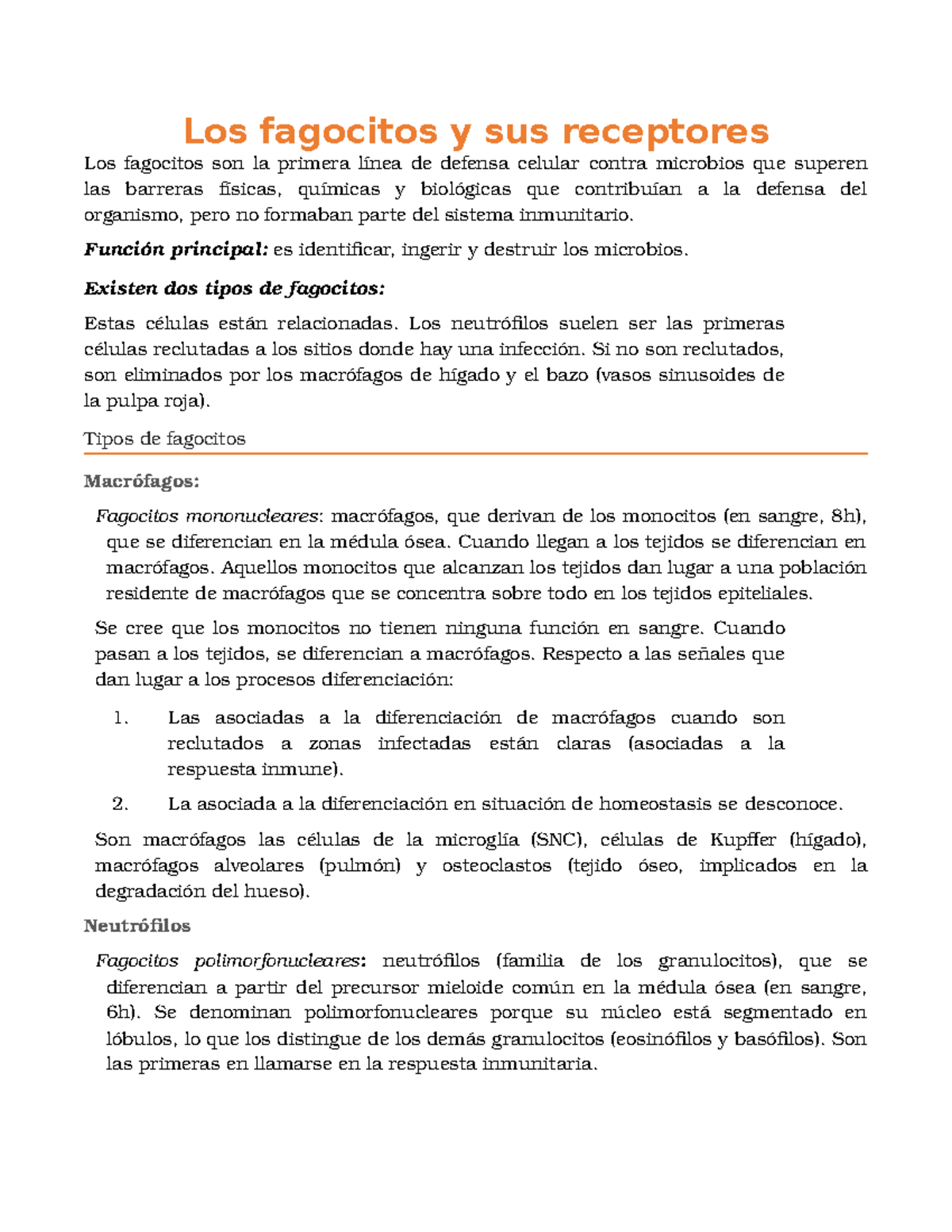 Fagocitos y Receptores: Defensa Celular y Respuesta Inmunitaria - Studocu