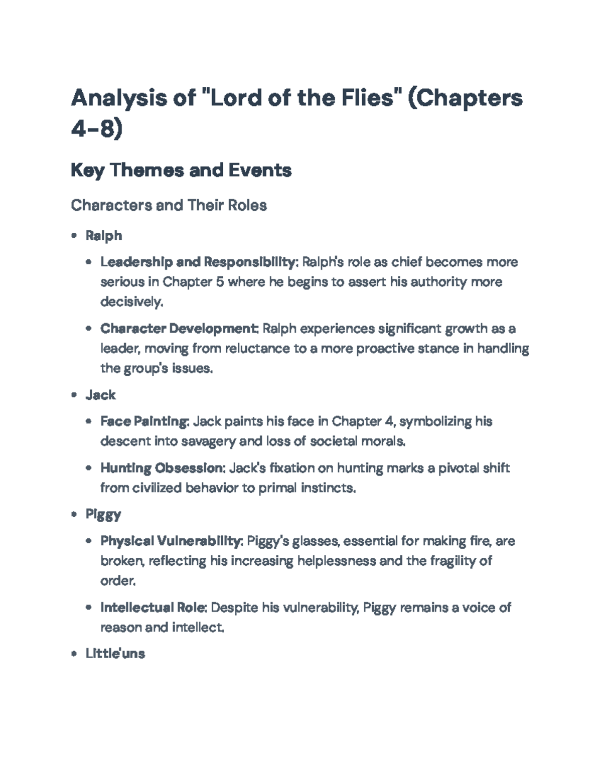 Analysis of Key Themes & Character Roles in "Lord of the Flies" (Ch. 4 ...