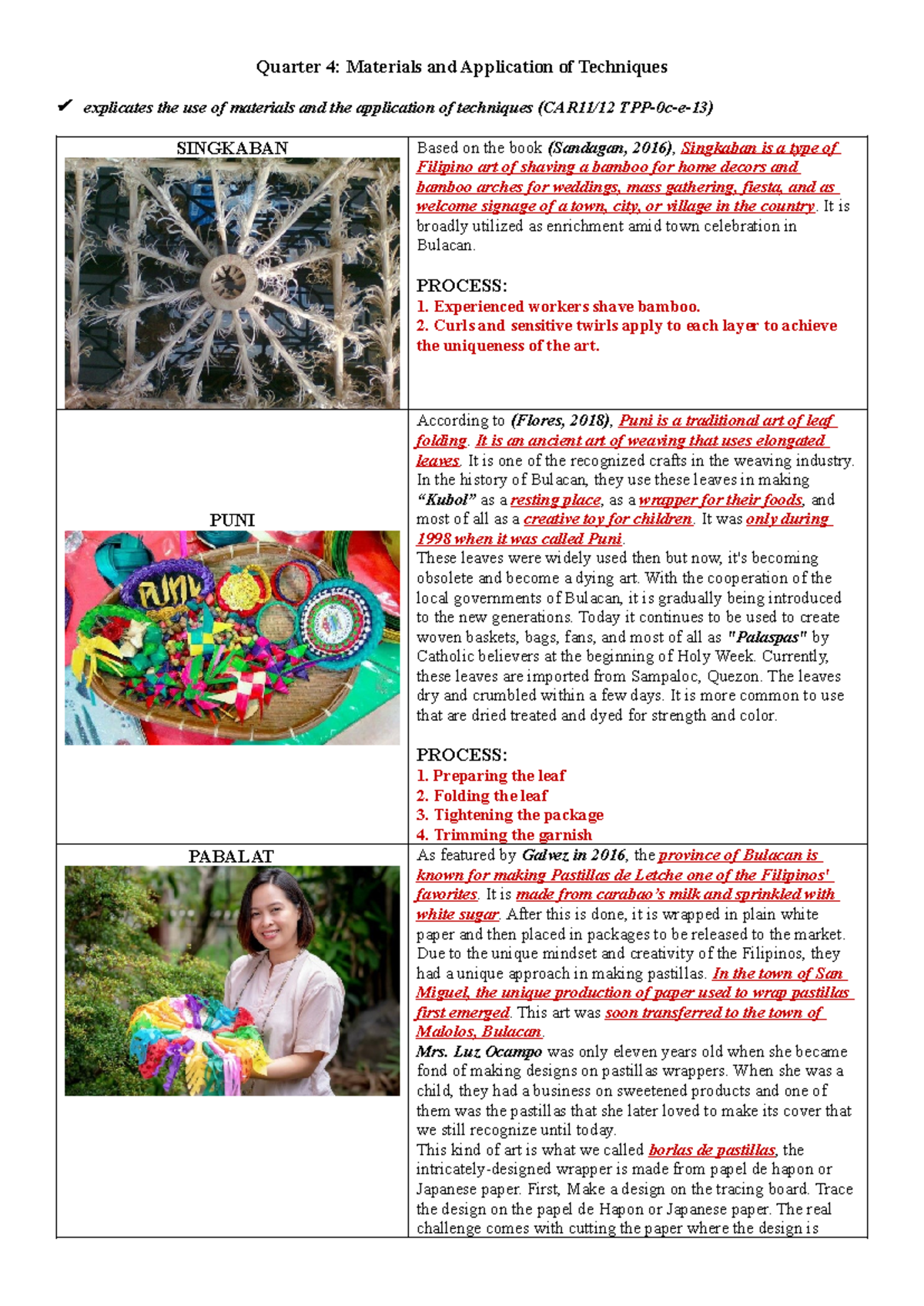 CPAR-Module 12 - Activity: Exploring Filipino Arts and Crafts ...