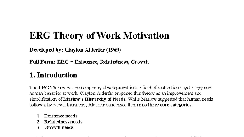 ERG Theory of Work Motivation: Insights by Clayton Alderfer (1969 ...
