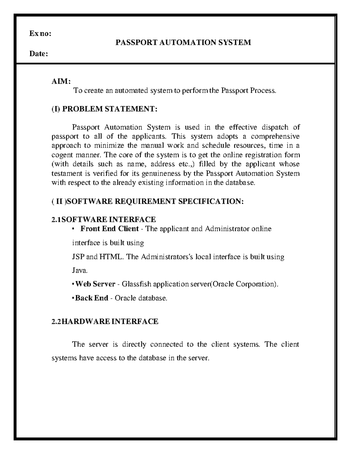Ooad lab - lab manual - Ex no: Date: PASSPORT AUTOMATION SYSTEM AIM: To ...